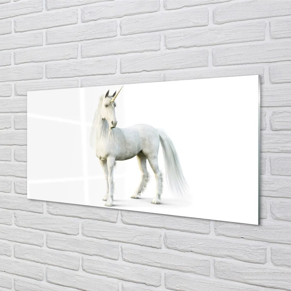 Obraz na skle bílý jednorožec 120x60 cm