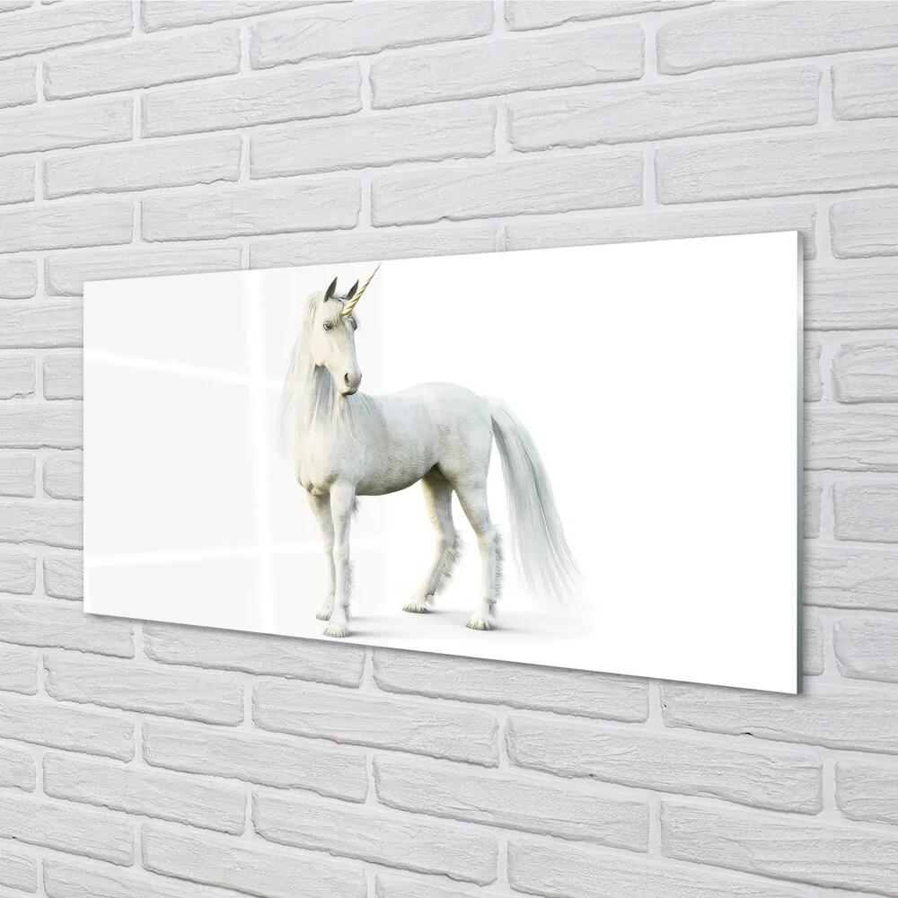 Obraz na skle bílý jednorožec 125x50 cm
