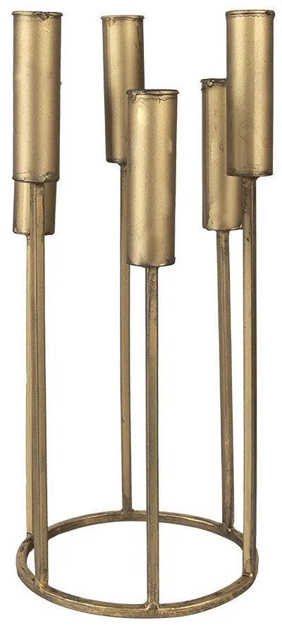 Zlatý antik kovový na 6 úzkých svíček - 17*16*37 cm