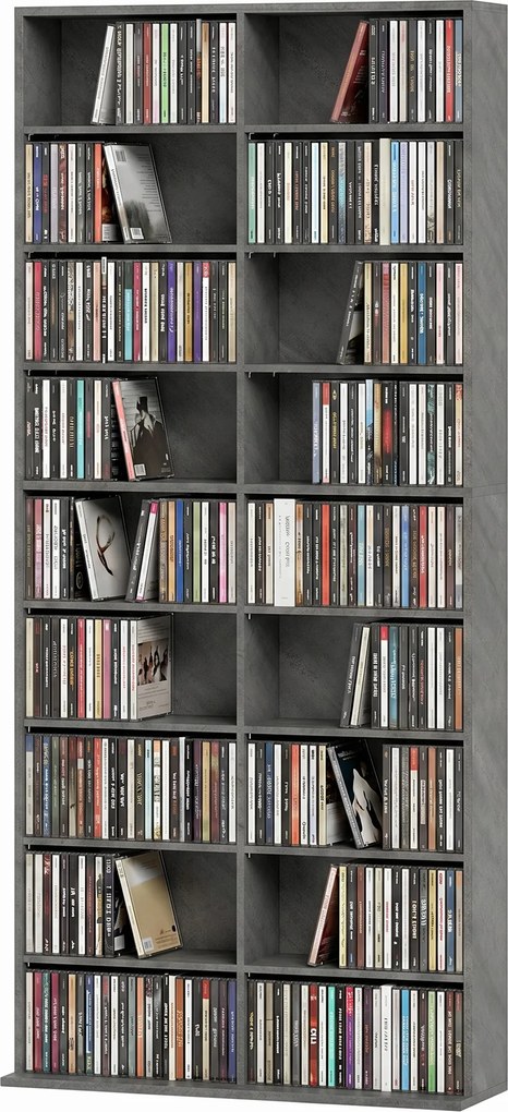 HOMCOM úložný stojan na CD a DVD 18 přihrádek, maximální kapacita 640 CD/360 DVD 430 Blu-ray, 78,5 x 24 x 175 cm, světle šedý