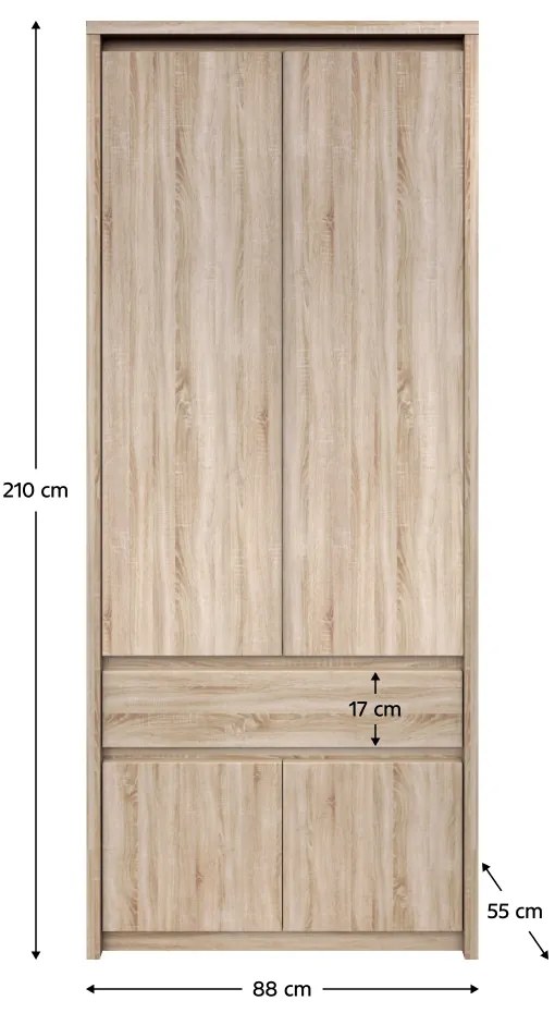 Kondela Věšáková skříň 4D1S, dub sonoma, NORTY TYP 2