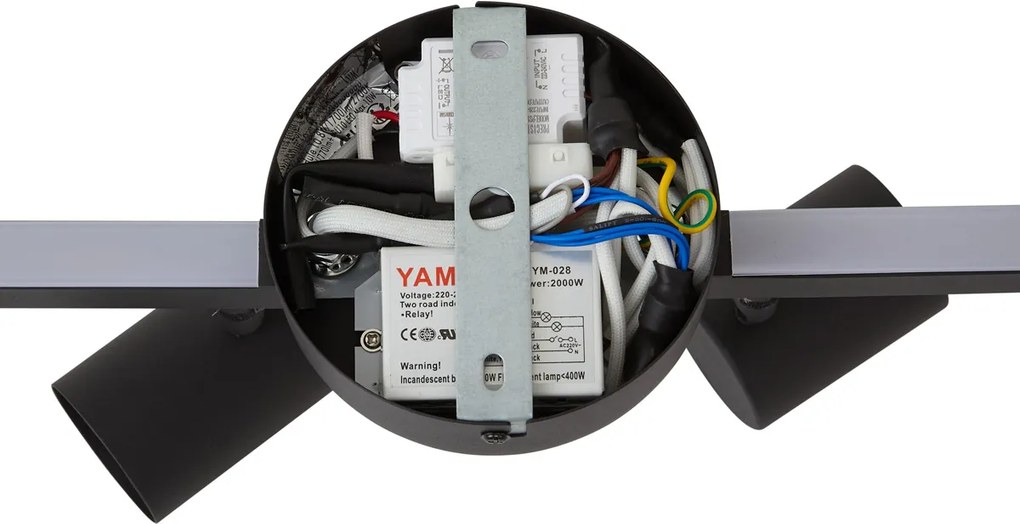 Moderní černé stropní bodové svítidlo se 6 světly GU10 50mm s podsvícením a 3-polohovým vypínačem - Back Up