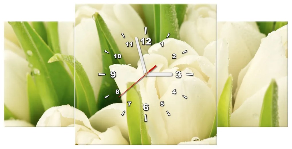 Gario Obraz s hodinami Jemné tulipány - 3 dílný Rozměry: 80 x 40 cm