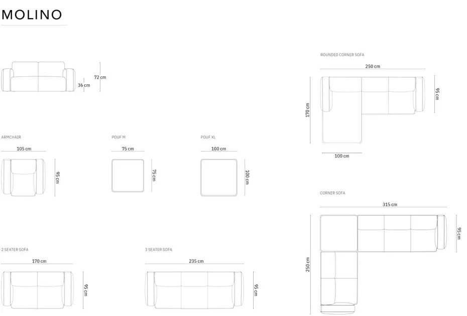 Hnědá pohovka z textilie bouclé 170 cm Molino – Micadoni Home