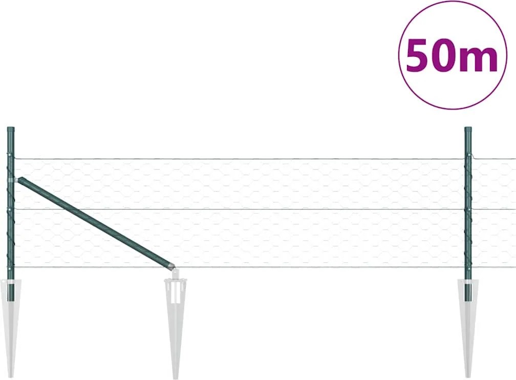 Hexagonální plot s podpěrou 50 x 0,5 m Ocel potažená PVC Zelená 3353121