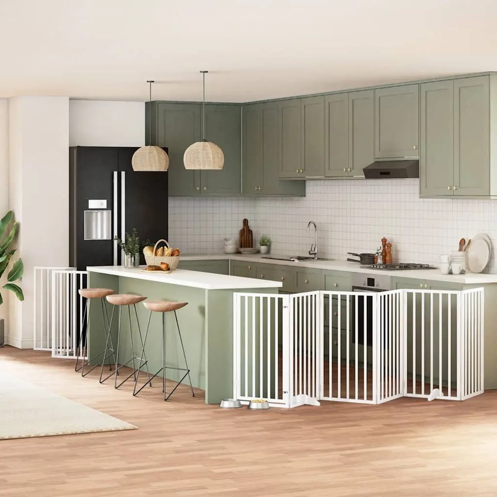 Zábrana pro psy s dvířky skládací 15 panelů bílá 750 cm topol 3155540