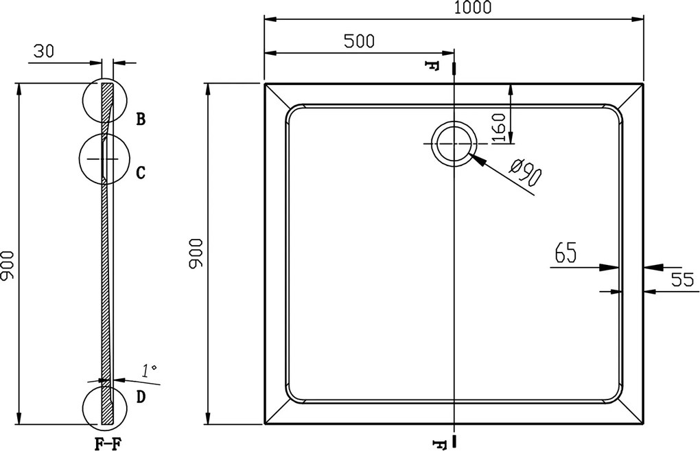 Aqualine Tecmi PQ10090 obdélníková sprchová vanička 100 x 90 x 3 cm litý mramor