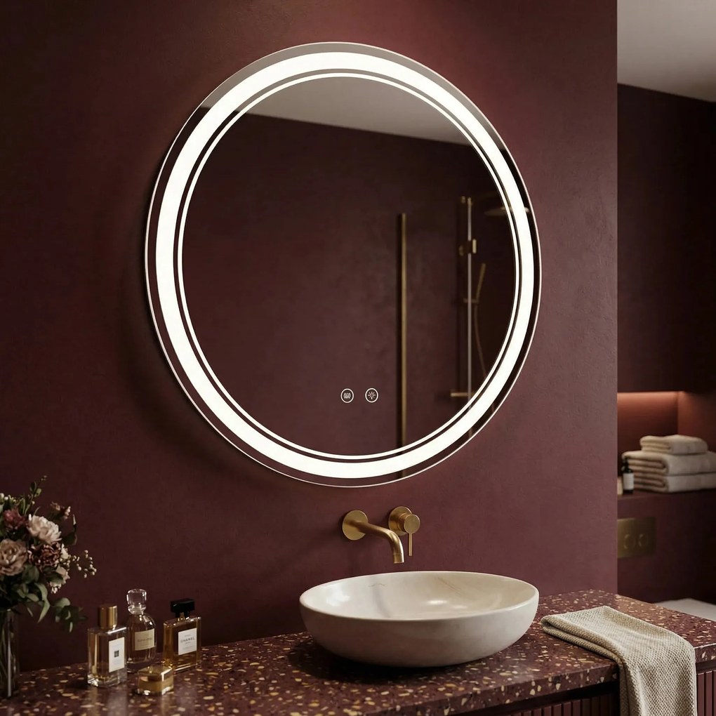 Tutumi Zrcadlo ⌀70 cm s vyhříváním a regulovatelným LED osvětlením HOM-00204