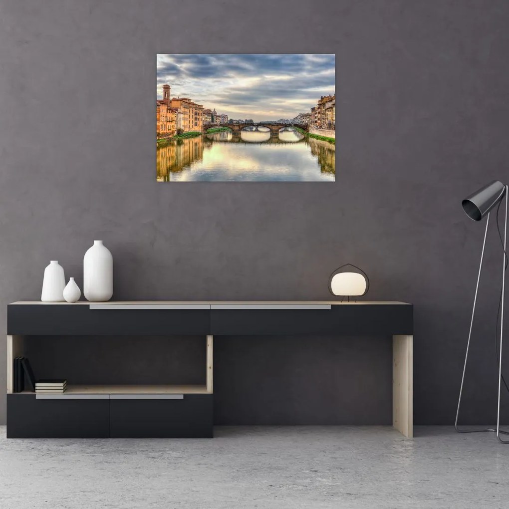 Obraz města s řekou (70x50 cm)