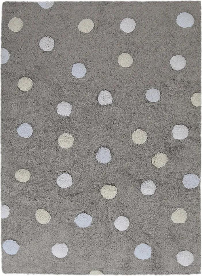 Lorena Canals koberce Pro zvířata: Pratelný koberec Tricolor Polka Dots Grey-Blue 120x160