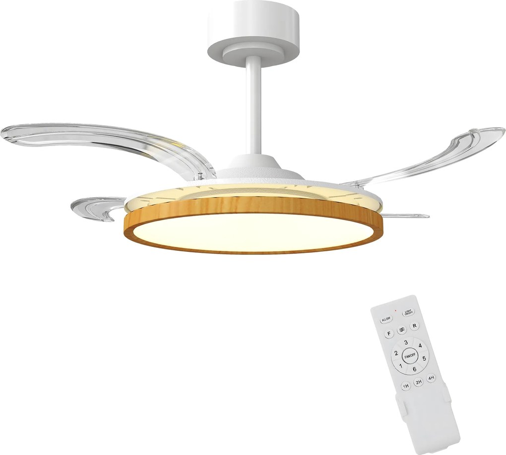 HOMCOM LED stropní ventilátor se světlem, 80 W, reverzní DC motor, tichý provoz, dálkové ovládání, 6 rychlostí, 3 teploty světla, časovač, Ø95 cm, pří