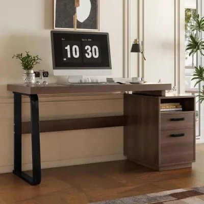 Aosom Stůl velký 160 cm minimalistický styl se zásuvkami, MDF deska, kovová trubka, kancelář, hnědá