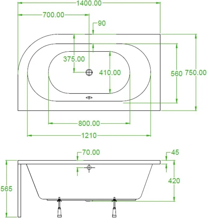 BPS-koupelny Akrylátová asymetrická vana s krycím panelem HYD-EBI140L 140x75 cm LEVÁ, bílá
