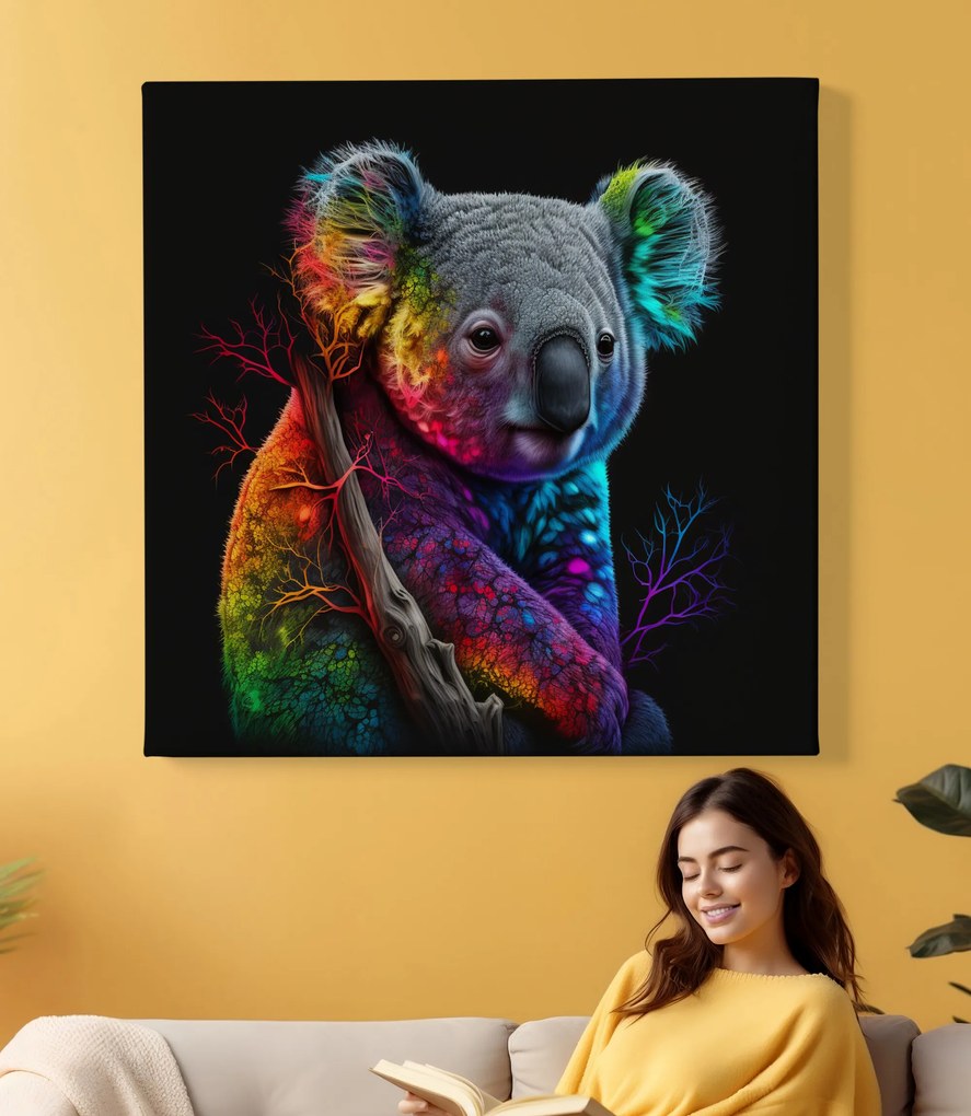 Obraz na plátně - Barevný koala FeelHappy.cz Velikost obrazu: 120 x 120 cm