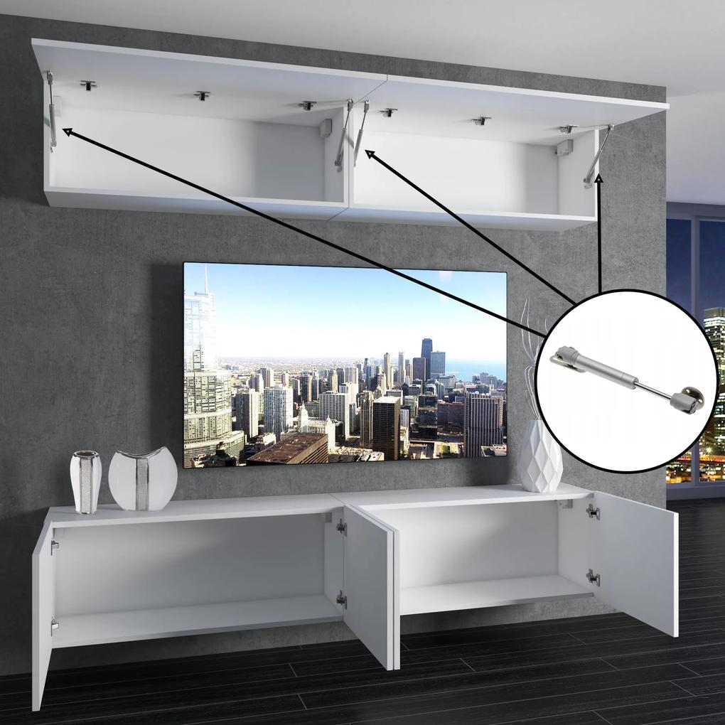 Obývací stěna Belini Premium Full Version  bílý lesk
 / šedý antracit Glamour Wood+ LED osvětlení Nexum 40