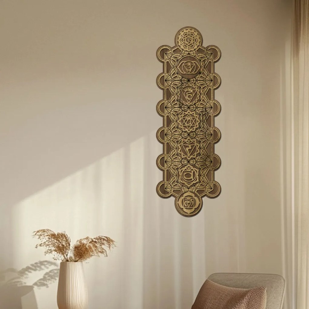 dřevo života Dřevěná dekorace Čakrový panel Rozměry (cm): 27x80, Zvolte barvu dekoru: Dub zlatý-Ořech