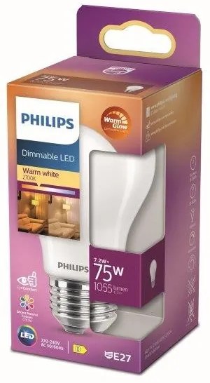 Philips 8719514324039 led žárovka 7,2w/75w | e27 | 1055lm | 2200-2700k | a60 - stmívatelná, warmglow