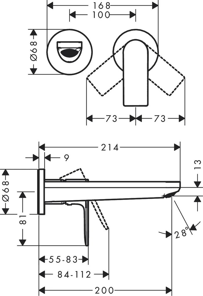 Hansgrohe Rebris E, umyvadlová baterie pod omítku, 2-otvorová instalace, černá matná, 72568670
