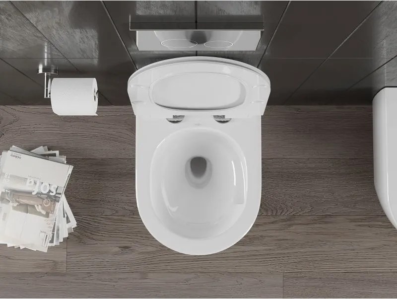 Mexen Carmen, závěsná WC mísa 490x365x340 mm, Rimless Tornádo + WC sedátko z duroplastu, bílá lesklá, 30880100T