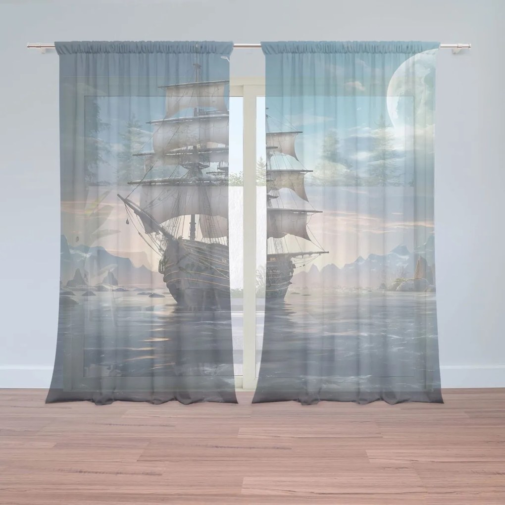Sablio Záclony Plachetnice mezi skalami: 2ks 150x250cm