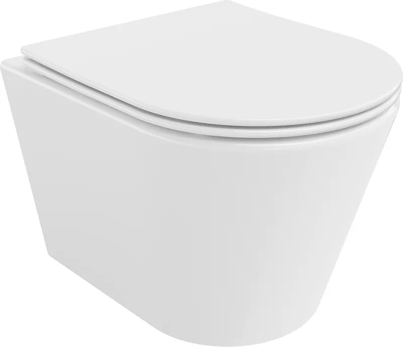 Mexen Rico Rimless mísa závěsná se sedátkem volně-padajícím SLIM, 48 x 35 cm, bílá, 30720400