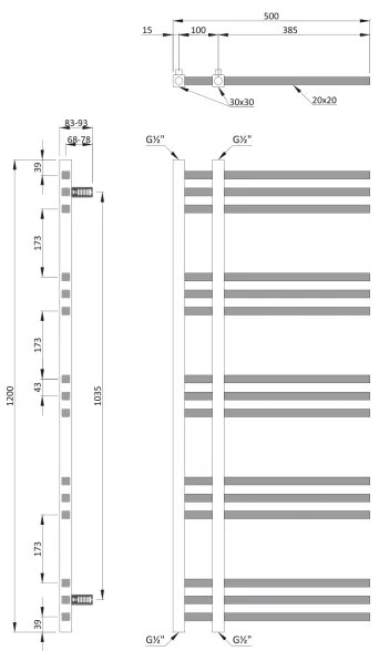 Sapho - Koupelnový radiátor MAGDALENA 408W/230V 50x120 cm lesklý chrom