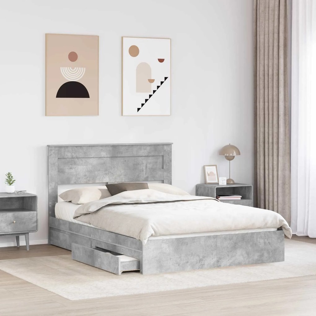Postel s úložným prostorem s čelo Betonově šedá 150 x 200 cm 3409905