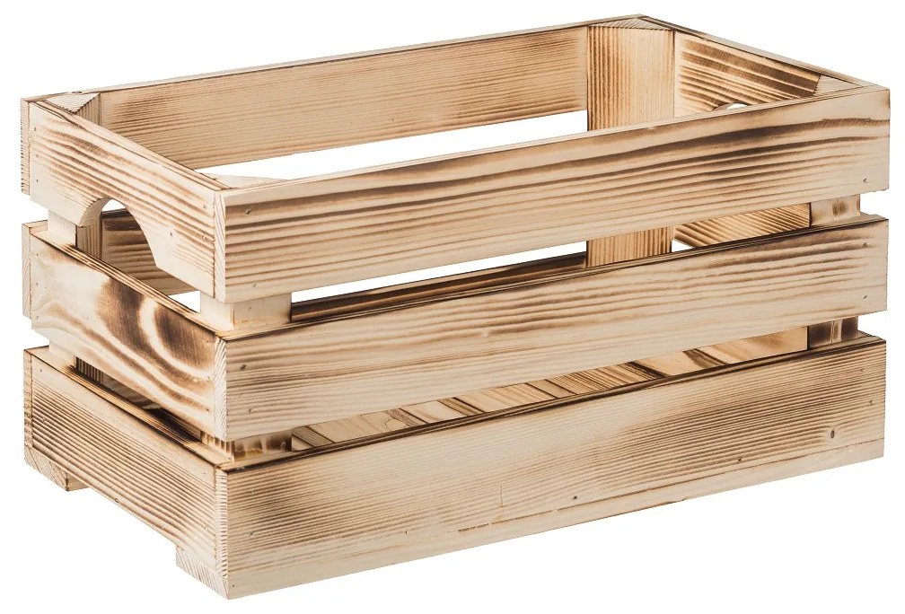 Dřevobox Opálená dřevěná bedýnka 40 x 22 x 20 cm