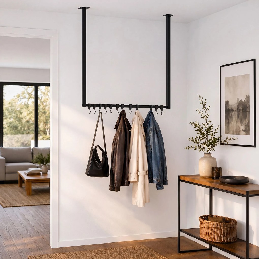 Šatní tyč Fenton 80x80 cm Sada 12 ks – černá