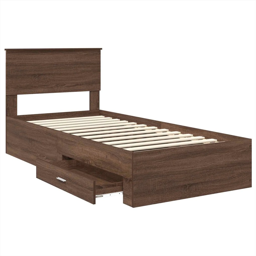 Rám postele Hnědý dub a stříbrná 75 x 190 cm Kompozitní dřevo 3408332
