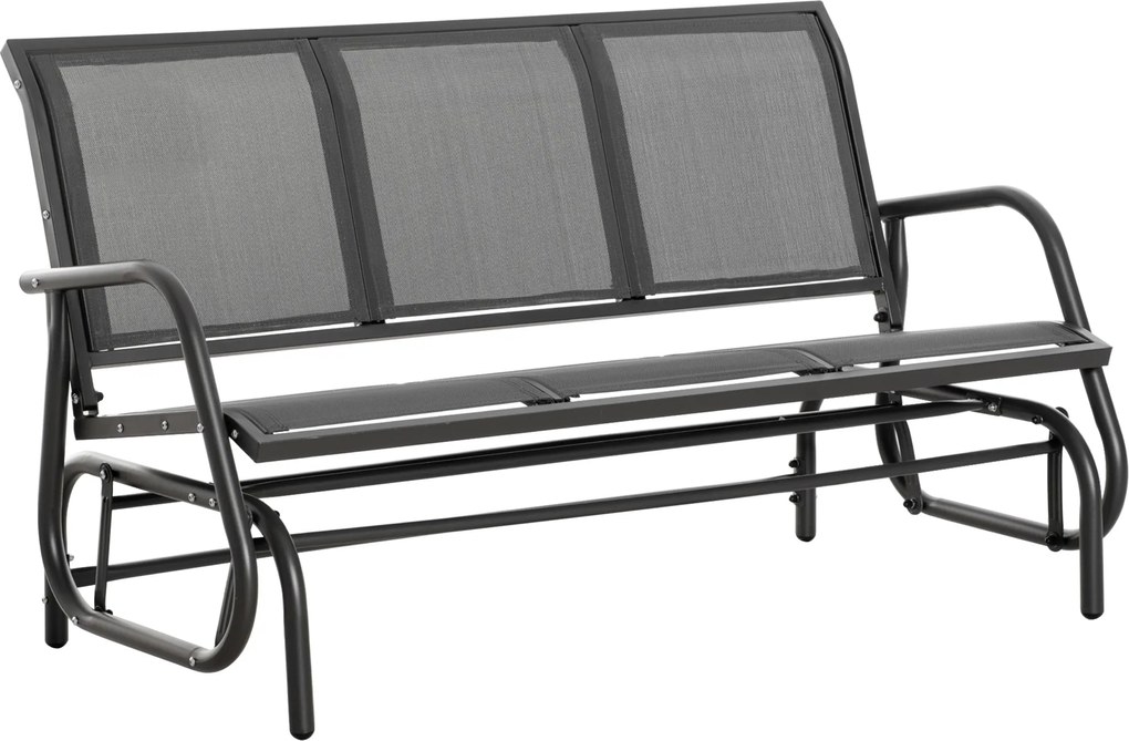 Outsunny Houpací lavice pro 3 osoby z kovu s prodyšnou síťovinou, 147x70x85cm, Šedá | Aosom