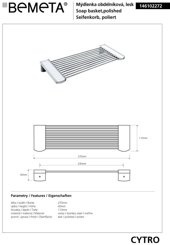 Bemeta Design CYTRO: Polička, do sprchy, lesk -