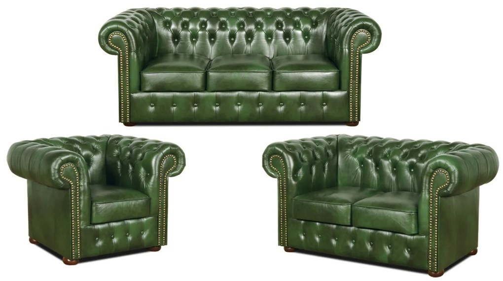 FN Sedací souprava Chesterfield Classic 3+2+1 kůže zelená