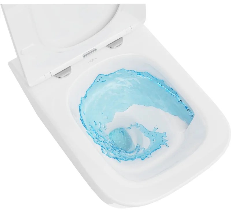 Mexen Teo, závěsná WC mísa 510x345x340 mm, Rimless Tornádo + WC sedátko z duroplastu, bílá lesklá, 30850600T