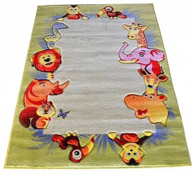 Dětský koberec KIDS SAFARI zelený-krém 133x190
