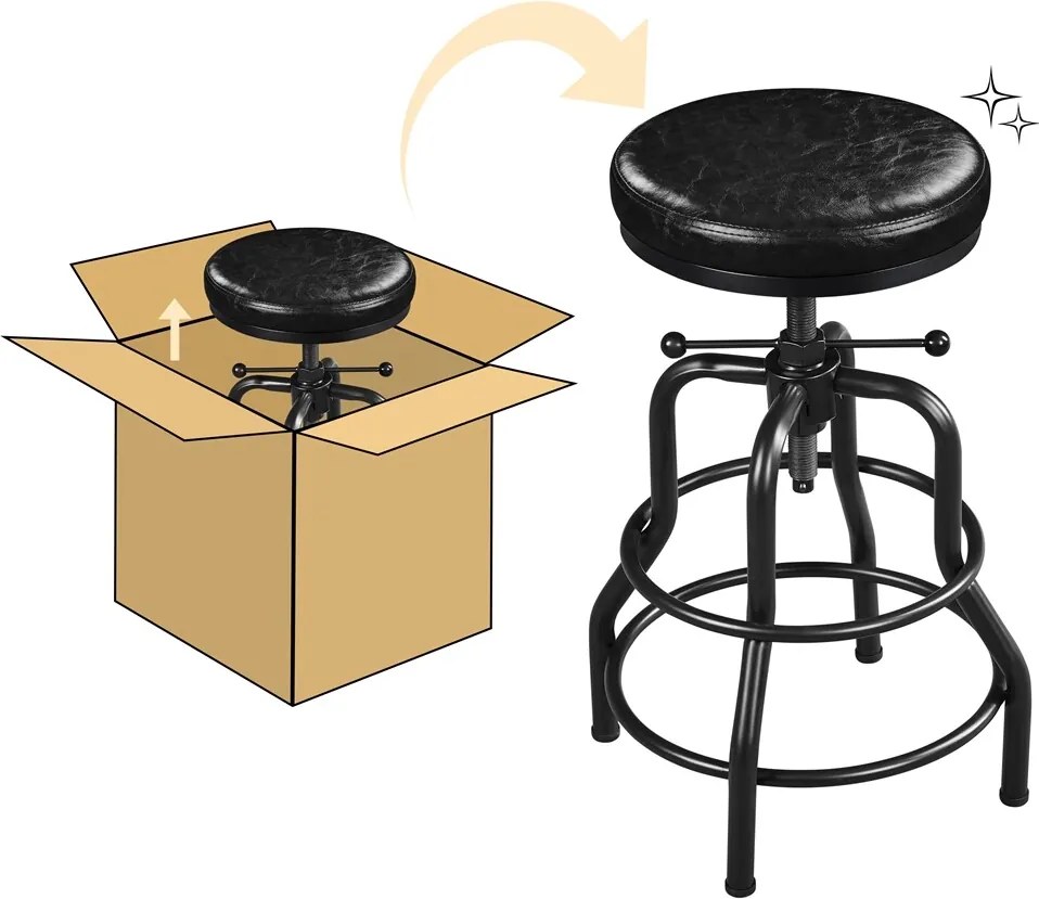 Barová židle Yaheetech – černá, 44 cm (délka) × 44 cm (šířka) × 54,5 cm – 71,5 cm (výška) (256244013357)