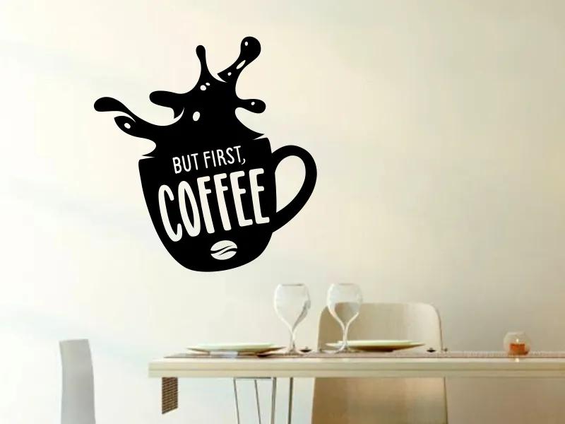 Samolepky na zeď - But first Coffee Barva: Fialová, Velikost: 60x55 cm