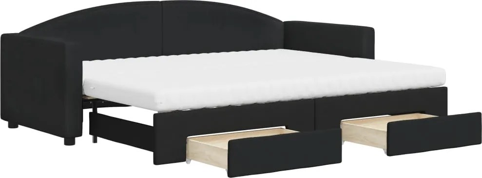 Válenda s přistýlkou a zásuvkami černá 80 x 200 cm textil 3197239