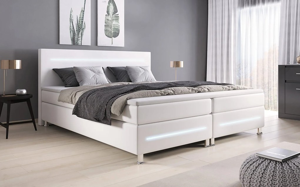 M&B postele Boxspring postel SEJOUR bez úložného prostoru s LED Velikost postele: 140 × 200 cm, Výběr matrace: Taštičková zónová matrace - měkká (70–…