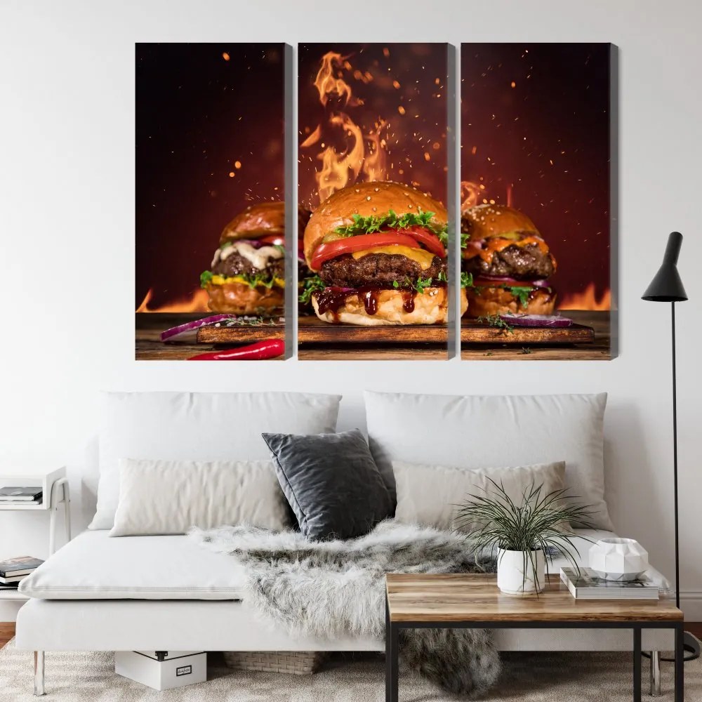 Vícedílný obraz Chutné Hamburgery Nedostatek Nedostatek Přírodní plátno 150x100