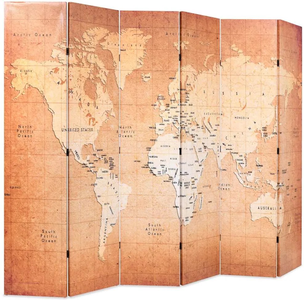 Skládací paraván 228 x 170 cm Mapa světa žlutá 245880