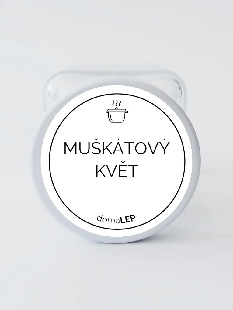 Samolepka na kořenky MUŠKÁTOVÝ KVĚT bílá 5 cm základní písmo
