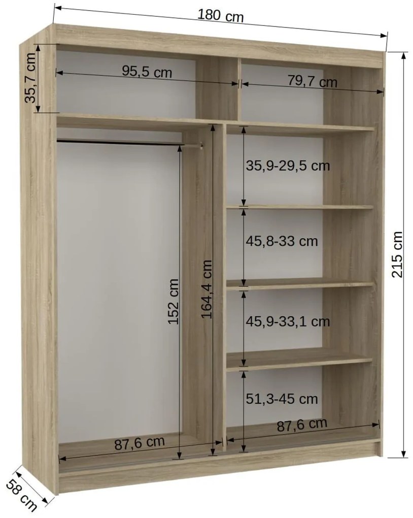 Šatní skříň s posuvnými dveřmi Dallas - 180 cm Barva: dub Sonoma