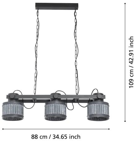 Eglo 43447 - Lustr na řetězu TURROCK 3xE27/28W/230V
