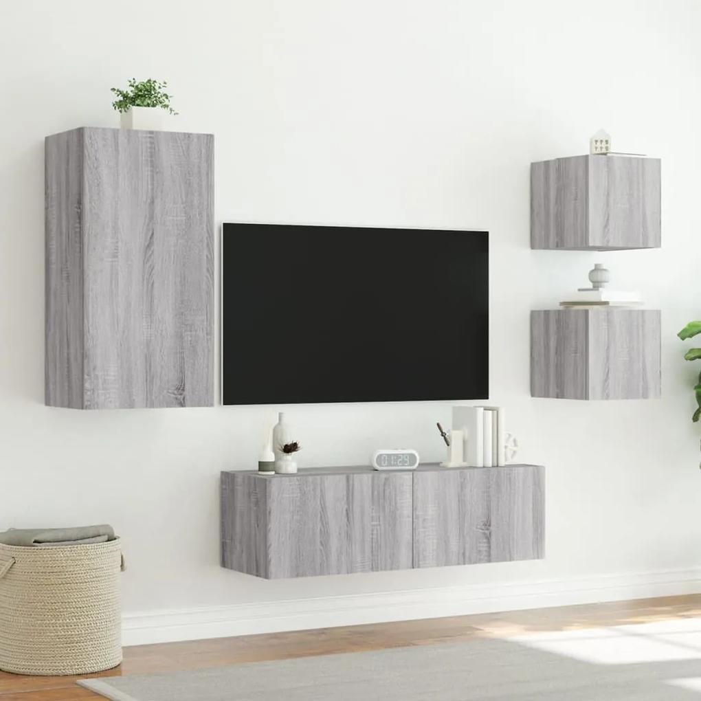 4dílná obývací stěna s LED osvětlením šedá sonoma - Default Title