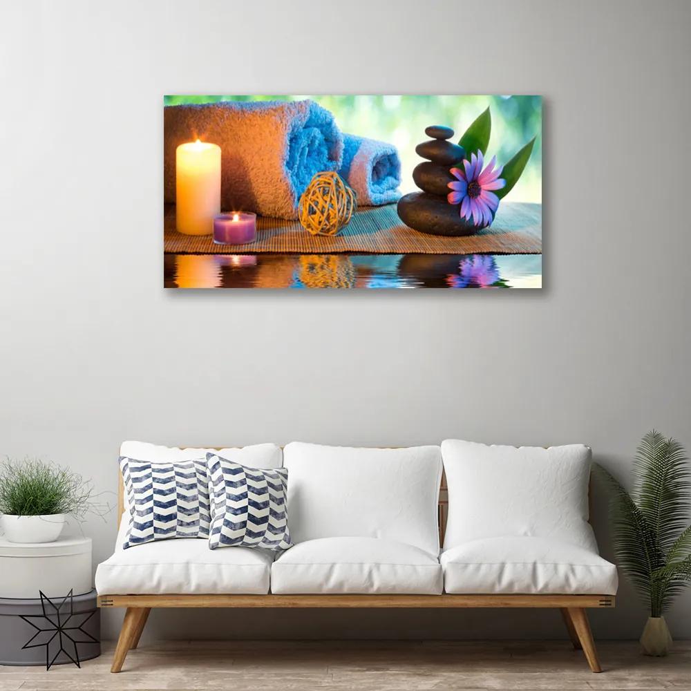 Obraz na plátně Svíčky Kameny Květ 140x70 cm