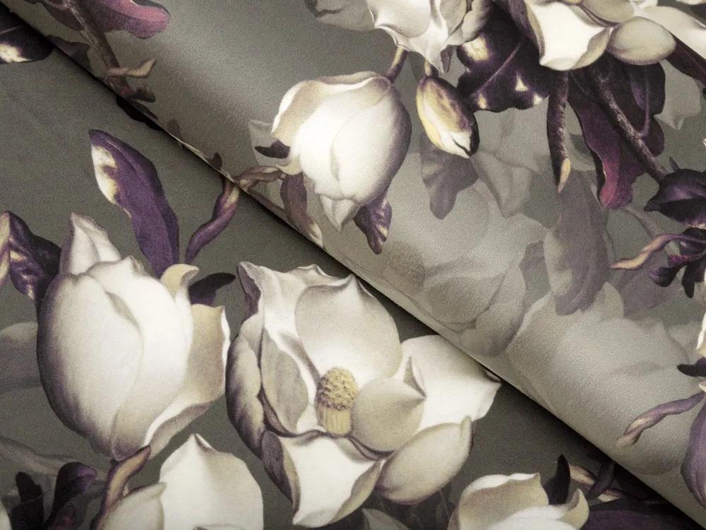 Biante Sametový povlak na polštář s lemem Tamara TMR-034 Květy gardénie na hnědošedém 40 x 40 cm