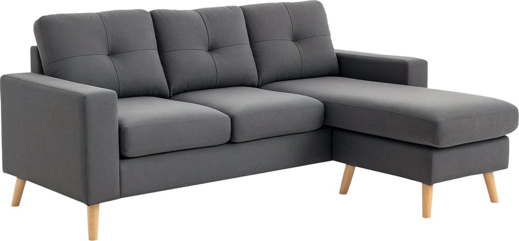 HOMCOM L-Šatní Pohovka z Látky, Sada S Látkovým Stylovým Čalouněním pro 3 Osoby s Chaise Longue, Rohová Pohovka do Obývacího Pokoje, Tmavě Šedá, 193 x