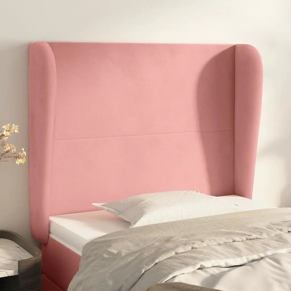 Čelo postele typu ušák růžové 83 x 23 x 118/128 cm samet 3117711