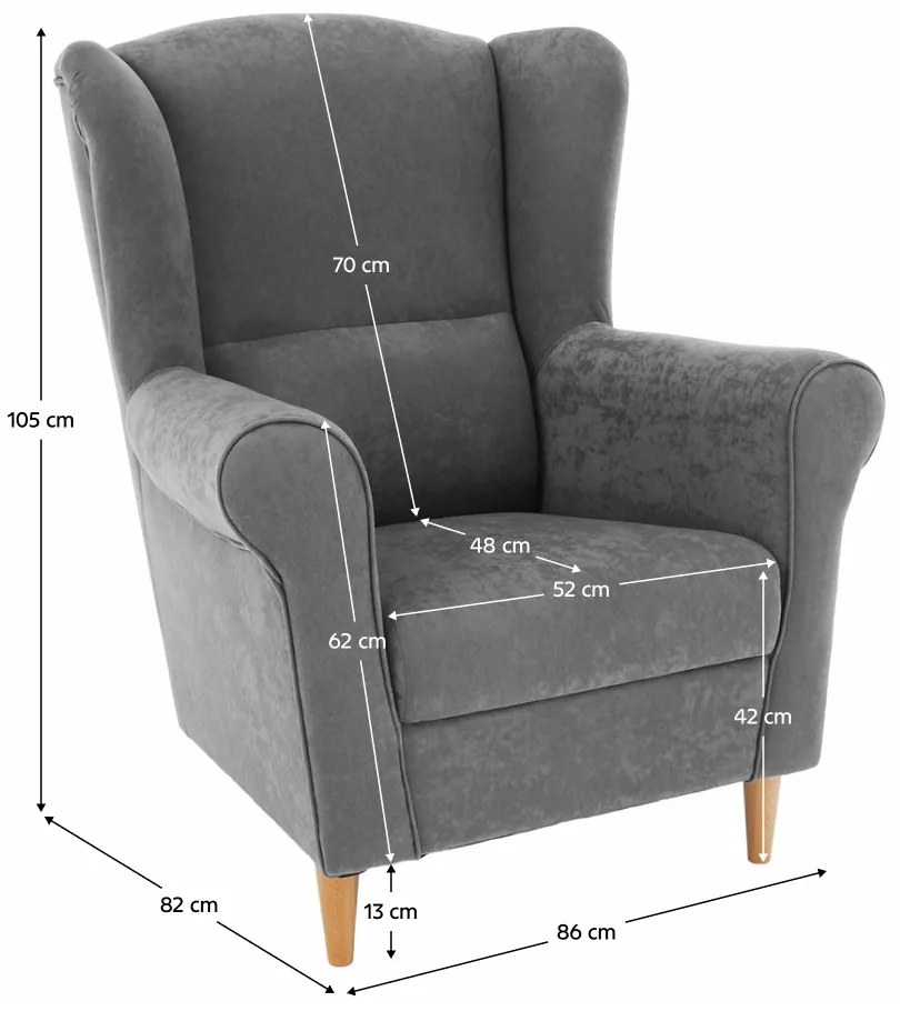 Křeslo ušák CHARLOT látka Alova šedá